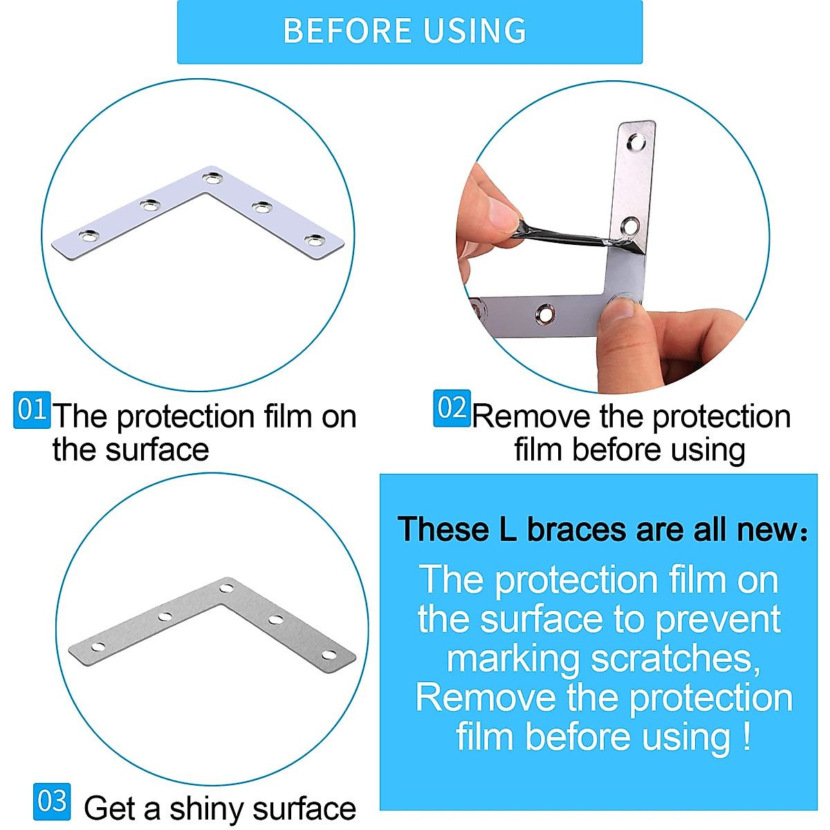 10 Pieces Stainless Steel L Braces (3.1 x 3.1 inch，80 x 80 mm) Flat Corner Braces, Corner Brackets Joint Right Angle Bracket, 55 Pieces Screws Included