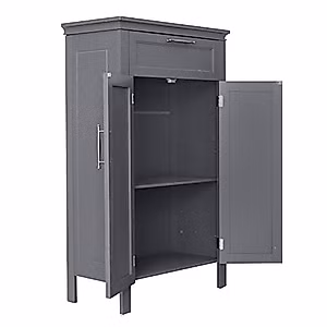 UDeuxff Bathroom Storage Cabinet,Freestanding Bathroom Floor Cabinet,Kitchen Pantry Cabinet,Wooden Side Storage Organizer with Double Door for Kitchen,Living Room,Bathroom (Gray)