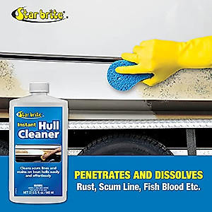 STAR BRITE Instant Hull Cleaner - Easily Remove Stains, Scum Lines & Grime for Boat Hulls, Fiberglass, Plastic & Painted Surfaces - Wipe On, Rinse Off Formula - 128 Ounce Gallon (081700)