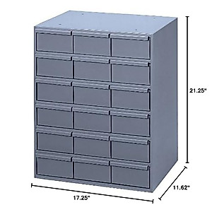 Durham 006-95 Gray Cold Rolled Steel Vertical Storage Cabinet, 17-1/4" Width x 21-1/4" Height x 11-5/8" Depth, 18 Drawer