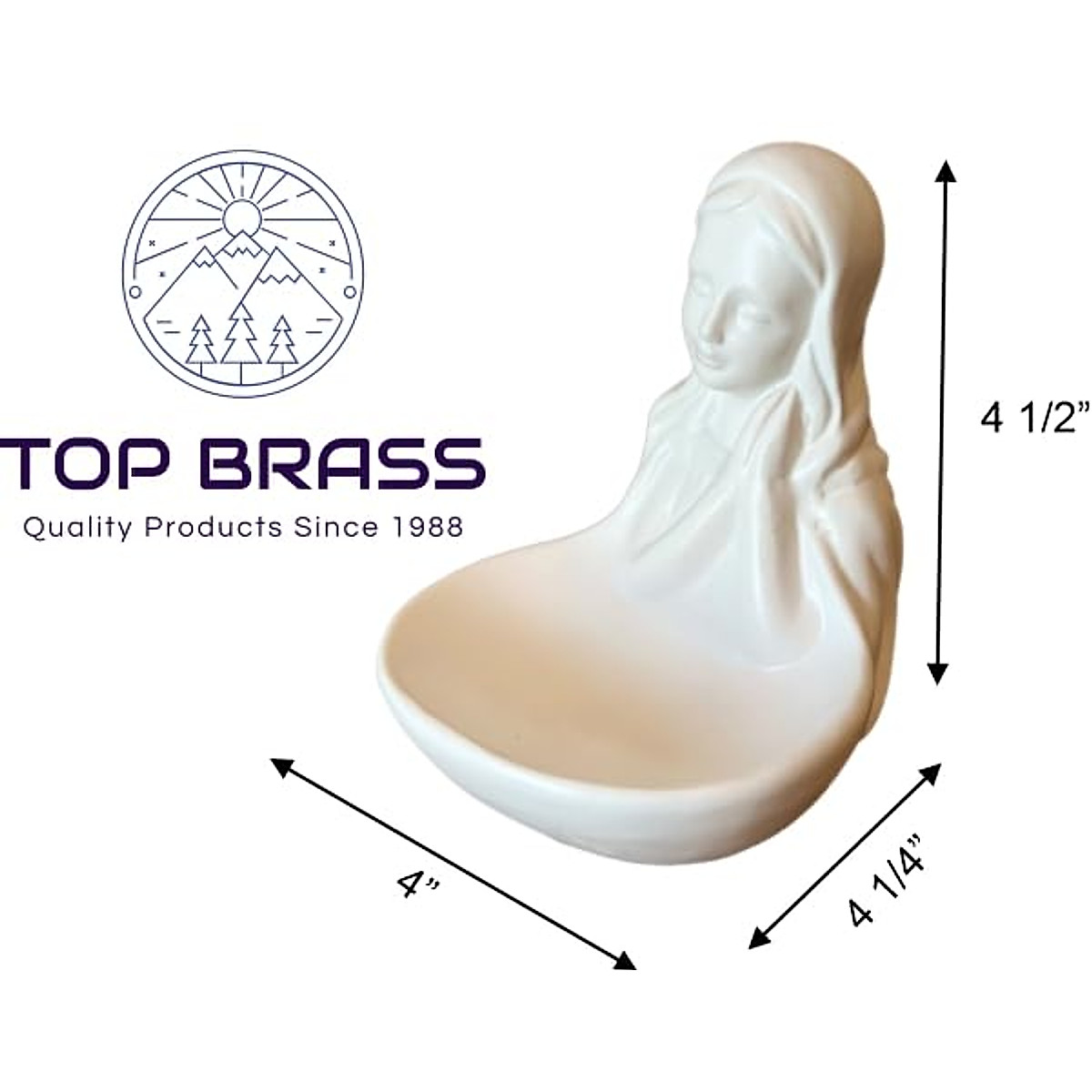 Top Brass Porcelain Rosary/Jewelry Holder - Blessed Virgin Mary/Lady of Grace Angelic Madonna Prayer Bead Necklace Tray Decor