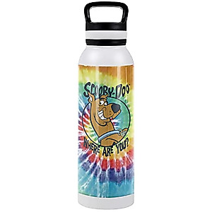 Scooby Doo! OFFICIAL Tie Dye 24 oz Insulated Canteen Water Bottle, Leak Resistant, Vacuum Insulated Stainless Steel with Loop Cap, White