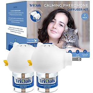 TriOak Cat Pheromones Calming Diffuser: Premium Cat Calming Diffuser - Cat Pheromone Diffuser - Pheromone Diffuser to Calm Cats - Cute Shape Feline Pheromone Diffuser, 2Pack (Blue)