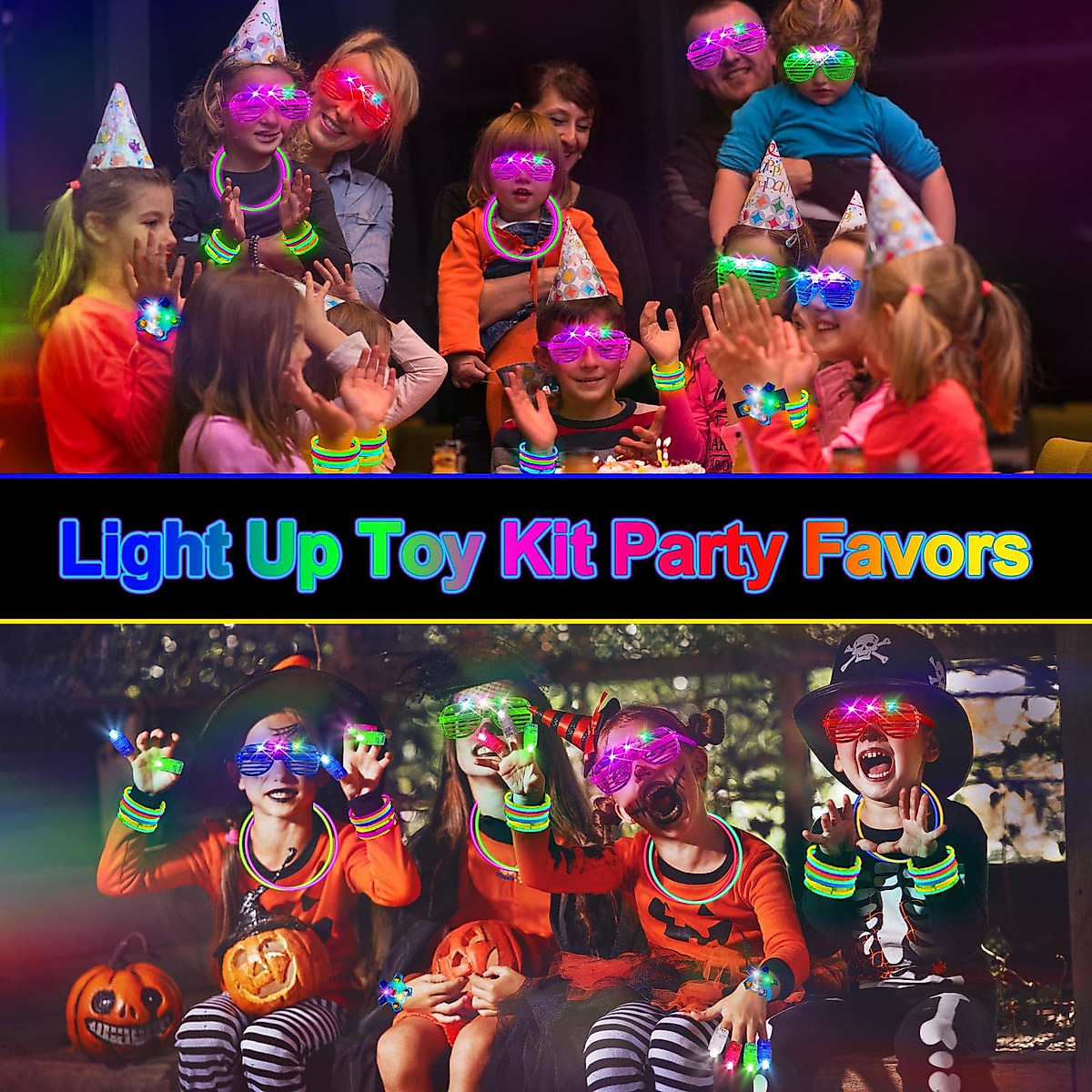 SHQDD 244 Pack Glow in the Dark Party Supplies for Kids, New Year Party Favors for Kids, Glow Party Favors for Kids 8-12, Kids Led Light Up Party Favors,Kids New Years Eve Party Supplies