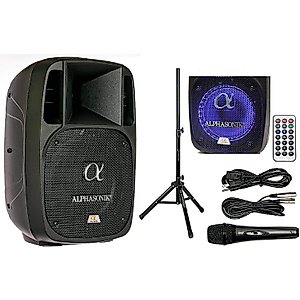 Alphasonik 10" Powered 1600W PRO DJ Amplified Loud Speaker Bluetooth USB SD Card AUX MP3 FM Radio PA System LED Ring Karaoke Mic Main Monitor, Band Church, Party, Guitar Amp, Home, BBQ w/Tripod Stand