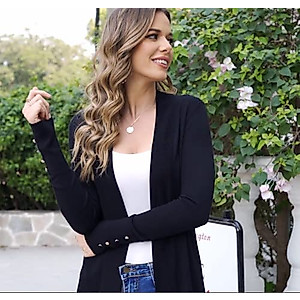 A ROW Black Cardigan for Women Dressy Casual Long Sleeve Open Front Knit Cardigan Sweaters Summer Lightweight Cardigans