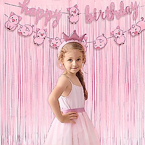 GREATRIL Pastel Pink Foil Fringe Curtains 2 Packs and Pink Party Table Cloths 2 Packs for Party Backdrop Decorations