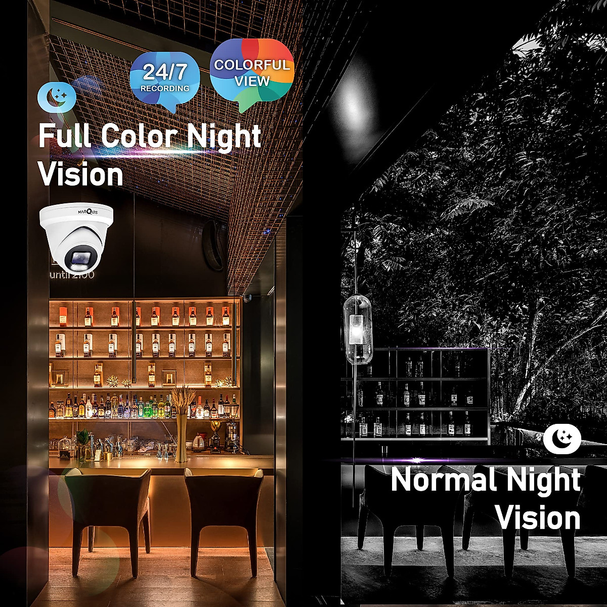 Marquis, 5MP Lite 4MP 2MP 247 FullColor HD TVICVIAHDCVI Turret Dome CCTV Security Camera, Indoor Outdoor Color Night Vision Waterproof Analog Surveillance Camera 2.8mm Lens, White