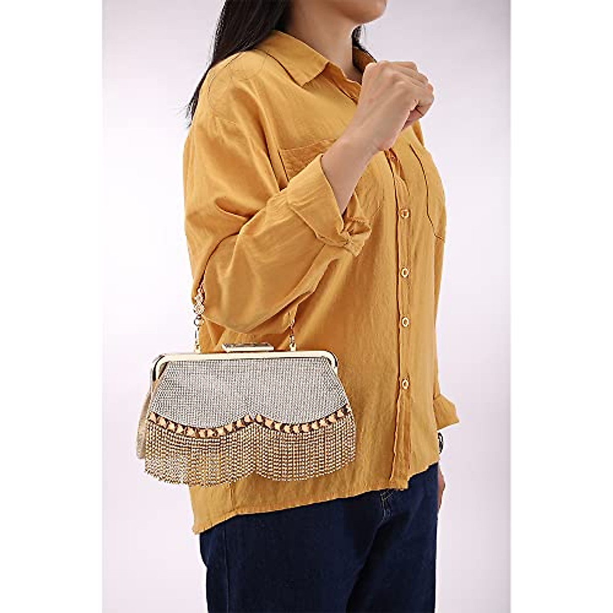 CHIC DIARY Rhinestones Crystal Clutch Purse for Women Top Handle Evening Bag for Party Prom Crossbody Purse Shoulder Handbag