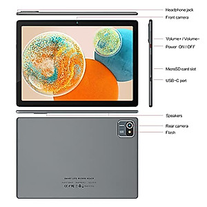 Mouikei 10 inch Tablet Android 12 Tablets, Quad-Core Tablet PC, 32GB ROM 128GB Expand, 5000mAh,1280x800 HD Touch Screen, Bluetooth, WiFi, Dual Camera, GPS, Gray