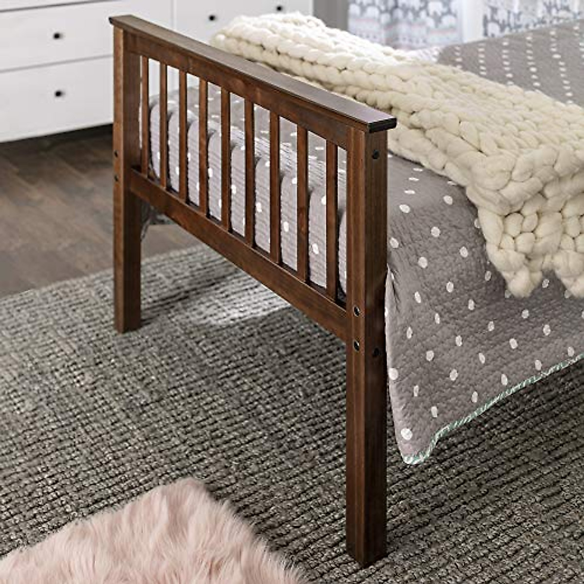 Walker Edison Resende Mission Style Solid Wood Twin over Twin Bunk Bed, Twin over Twin, Walnut