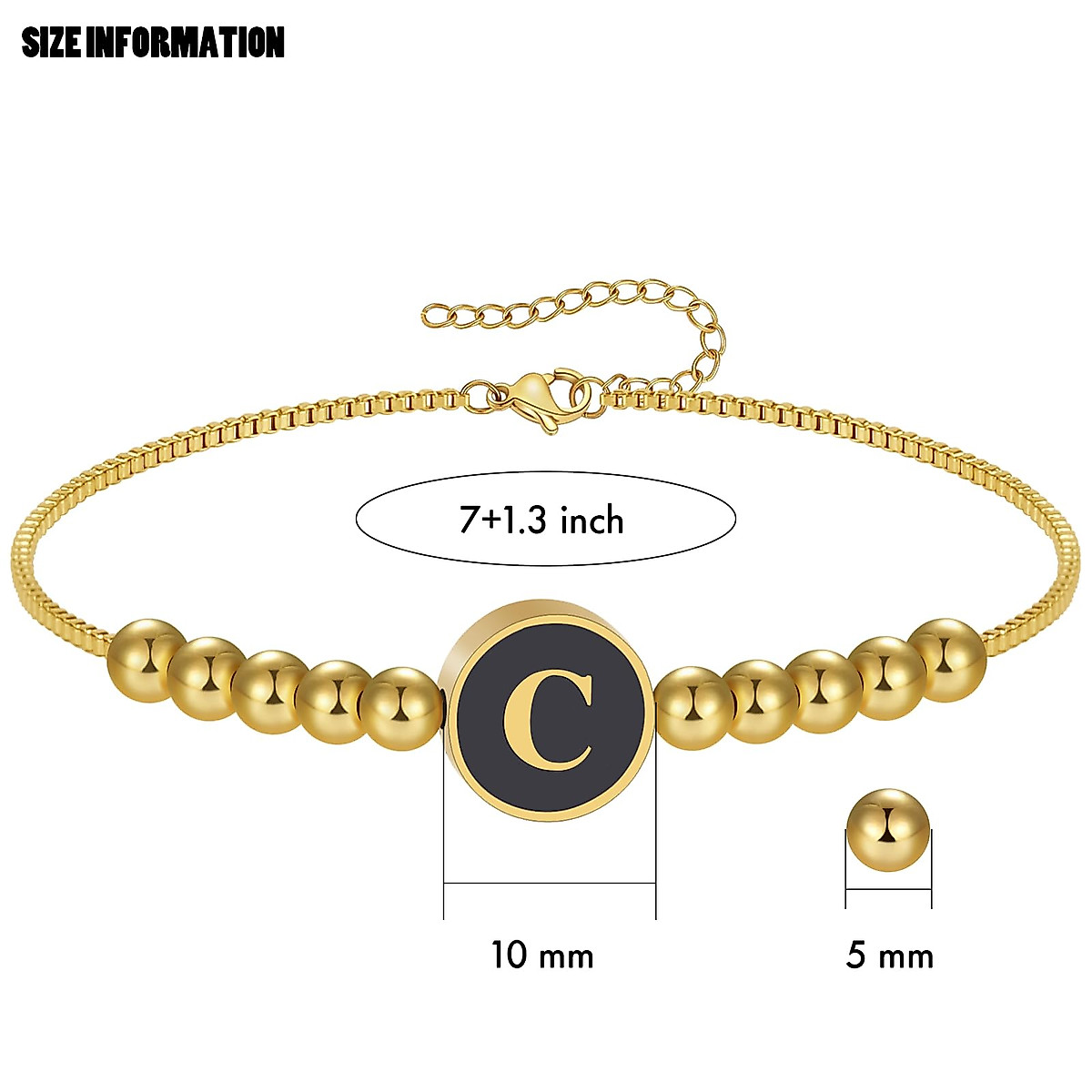 VIBILIA Gold Initial Bracelets for Women Dainty 18K Gold Filled Beaded Letter Bracelet Personalized 26 Alphabet Disc Monogram Charm Bracelet Jewelry Gifts - C