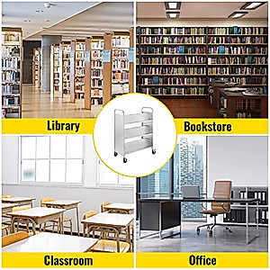 VEVOR Book Cart, 200LBS Library Cart, 49.2''x35.4''x18.9'' Rolling Book Cart, Double Sided W-Shaped Sloped Shelves with Lockable Wheels for Home Shelves Office School Book Truck White