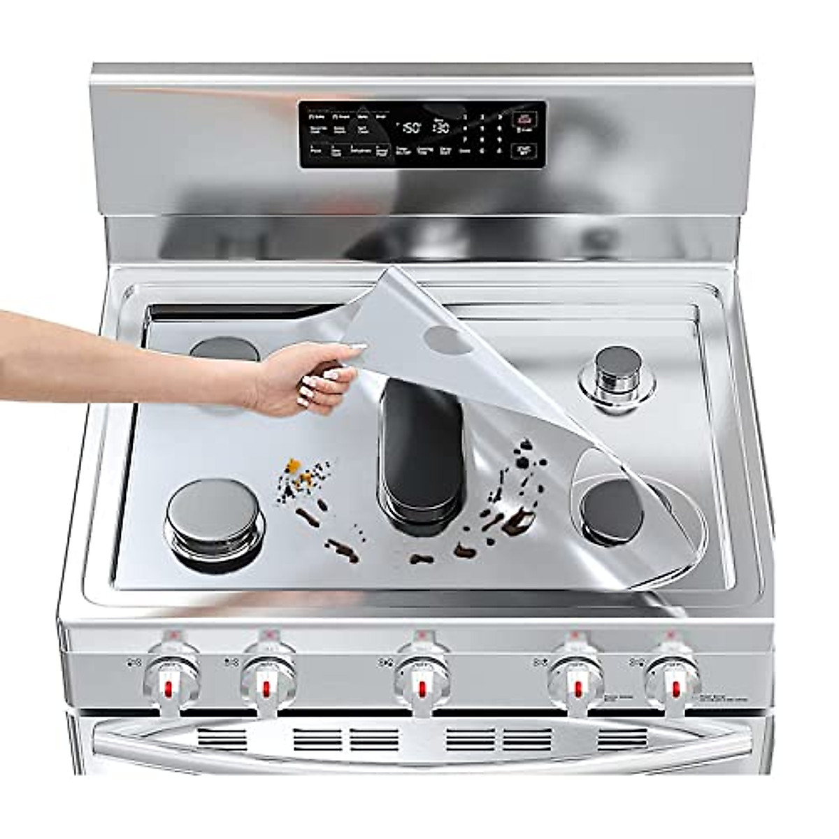 Gas Stove Burner Covers 2 Pack- XZSUN 0.2mm Double Thickness Reusable Gas Range Protectors For Samsung 30 inch Gas Stove (2 Pack，sliver-Samsung gas stove)
