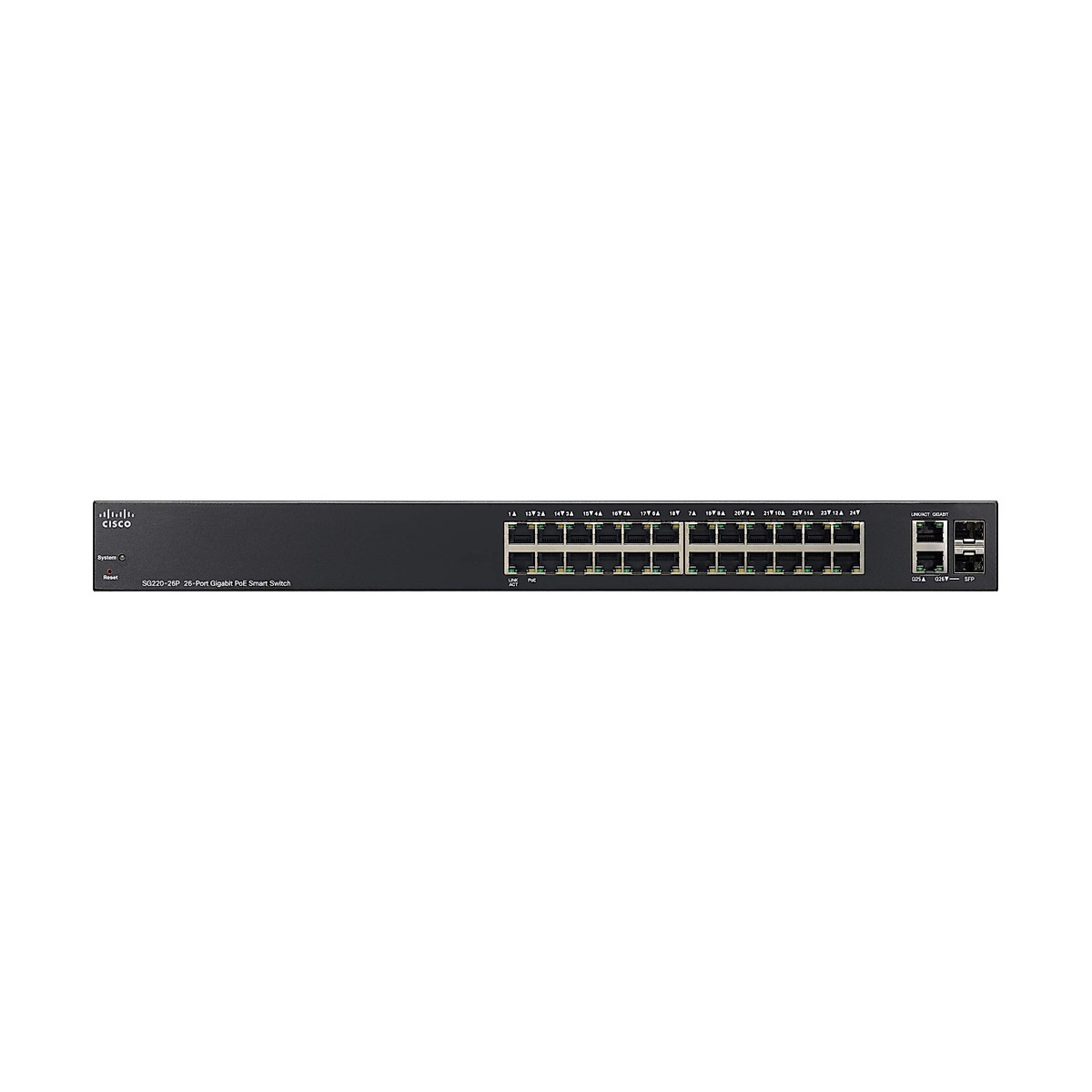 Cisco SG220-26P Smart Switch | 26 Gigabit Ethernet (GbE) Ports | 2 Gigabit Ethernet Combo Mini-GBIC SFP | 180W PoE | Limited Lifetime Protection (SG220-26P-K9-NA)