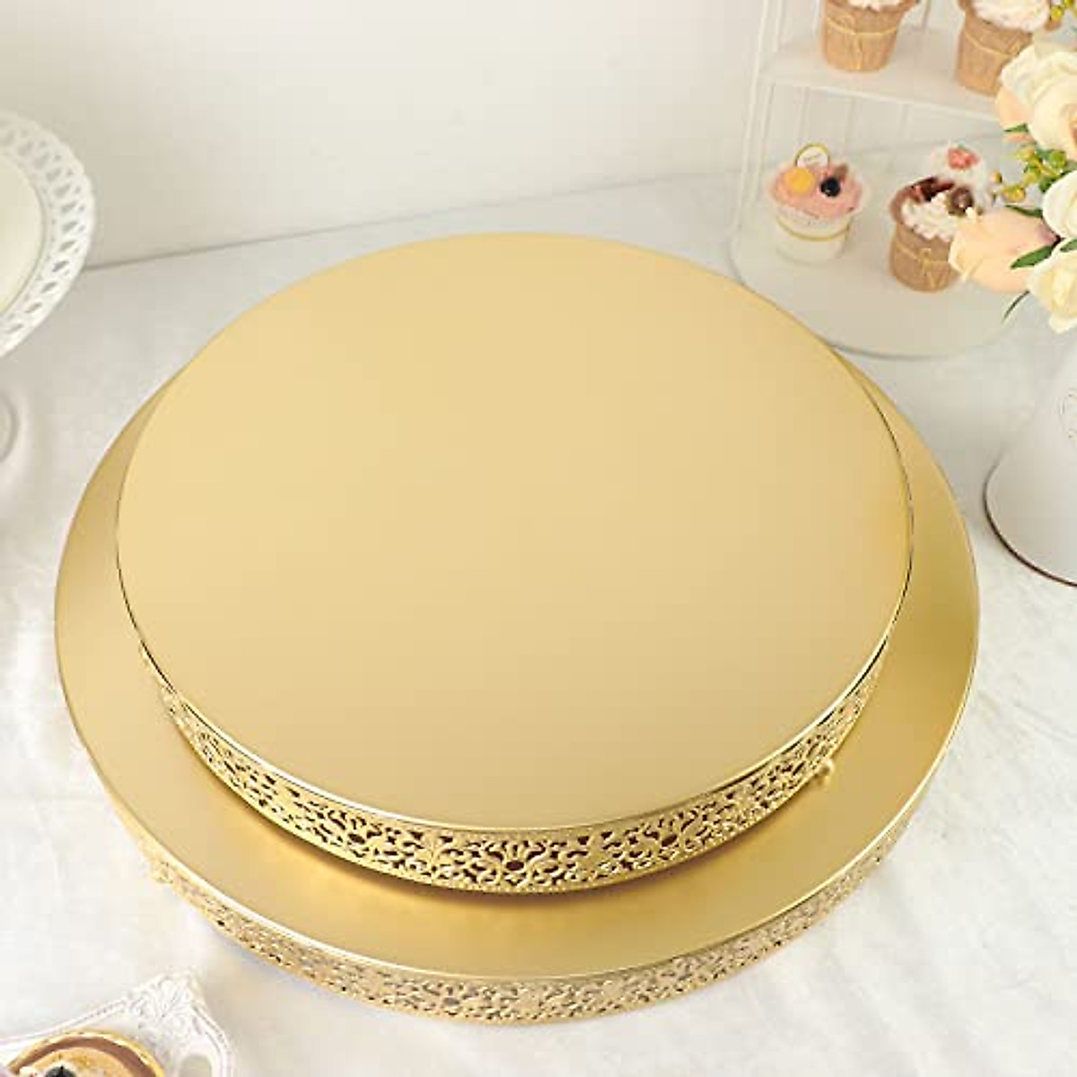 Efavormart 16" Round Lace Gold Metal Wedding Cake Stand, Dessert Display Stand Glossy Metallic Finish for Dessert Cupcake Pastry Candy Display Plate Event, Birthday Party