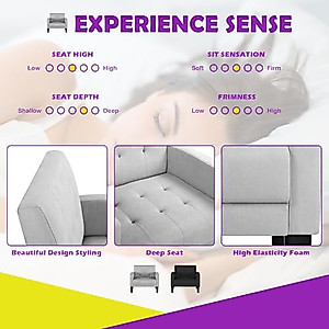 TYBOATLE Mid-Century Modern Fabric Accent Living Room Arm Chairs Set of 2, Upholstered Tufted Bedroom Office Single Armchair, Reading Lounging Side Lounge Chair Living Room Furniture (Light Grey)