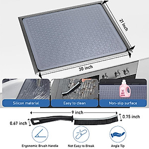 Stove Top Covers for Electric Stove,30" x 21" Silicone Stove Top Mat,Heat Resistant Silicone Stove Top Protector,Foldable Thick Glass Top Protector to Prevent Scratching Grey,with 2 Cleaning Brush