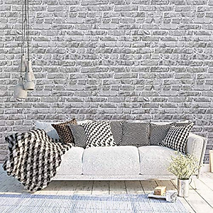 Timeet Grey Brick Wallpaper Peel and Stick Wallpaper 17.7" x 197" Self-Adhesive Film Brick Contact Paper 3D Textured Brick Wallpaper Removable Wallpaper for Room Wall Decoration