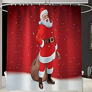 4 PCS Christmas Shower Curtain Sets with Rugs, 72x72 Polyester Shower Curtains Christmas Tree Wreath Santa Claus Snowman Patterned, with Bath Mat Xmas Decor Christmas Decorations for Bathroom