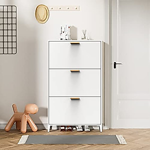 Rophefx Shoe Cabinet for Entryway with Adjustable Shelves in Alloy Steel, Modern Tumbler Shoe Cabinet for Entrance Hallway Bedroom, White