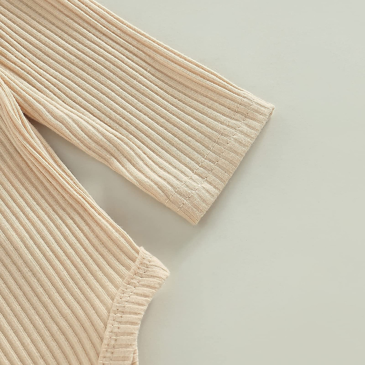 fhutpw Newborn Baby Girl Clothes Infant Rib Frill Long Sleeve Romper Flared Pants Headband Set 3pcs Fall Winter Outfits (B- Apricot + Flared Jeans, 6-9 Months)