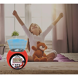 LEXiBOOK - Miraculous Projector Alarm Clock with Snooze Function and Alarm Function, Night Light with Timer, LCD Screen, Battery Operated, Red/Black, RL977MI