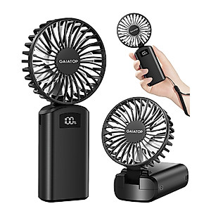 Gaiatop Portable Handheld Fan, 180° Foldable Desk Fan 3 Speed Personal Mini Hand Fan, 2000mAh Powerful Rechargeable Small Fan with Digital Display, USB Personal Fan for Office Outdoor Makeup-Black