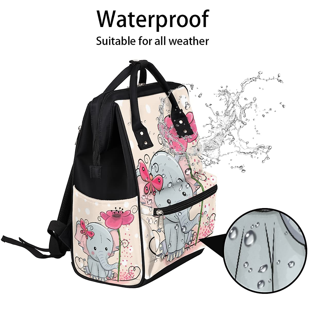 Lovely Elephant Butterfly Flower Diaper Bag Backpack Multi-Function Organizer Large Capacity Waterproof Nappy Bags for Mom Dad Women Men