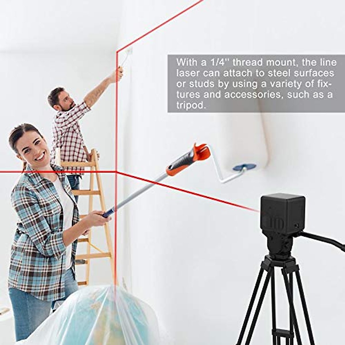 Laser Level, RockSeed 100 Feet Cross Line Laser with Self-Leveling, Vertical and Horizontal Line, Rotatable 360 Degree, Carrying Pouch, Battery Included (Red)