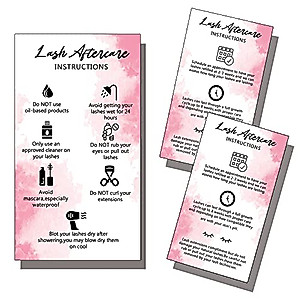Wanyeer Lash Extension care Instructions Cards, Double Sided Size 3.5 x 2'' inch Business Card Size, After Care Card, Lash Care Card, White with Pink Watercolor Design 50 Pack, White,Pink