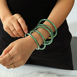 Sakytal St Patricks Day Jelly Bangles Bracelets Set Green Filled Jelly Silicone Bracelet Sparkling Fashion Bangle Bracelet for Women (Green)