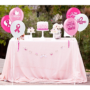 60PCS Breast Cancer Awareness Balloons – Pink Ribbon Hope Month Indoor Outdoor Party Decorations Supplies Ornaments