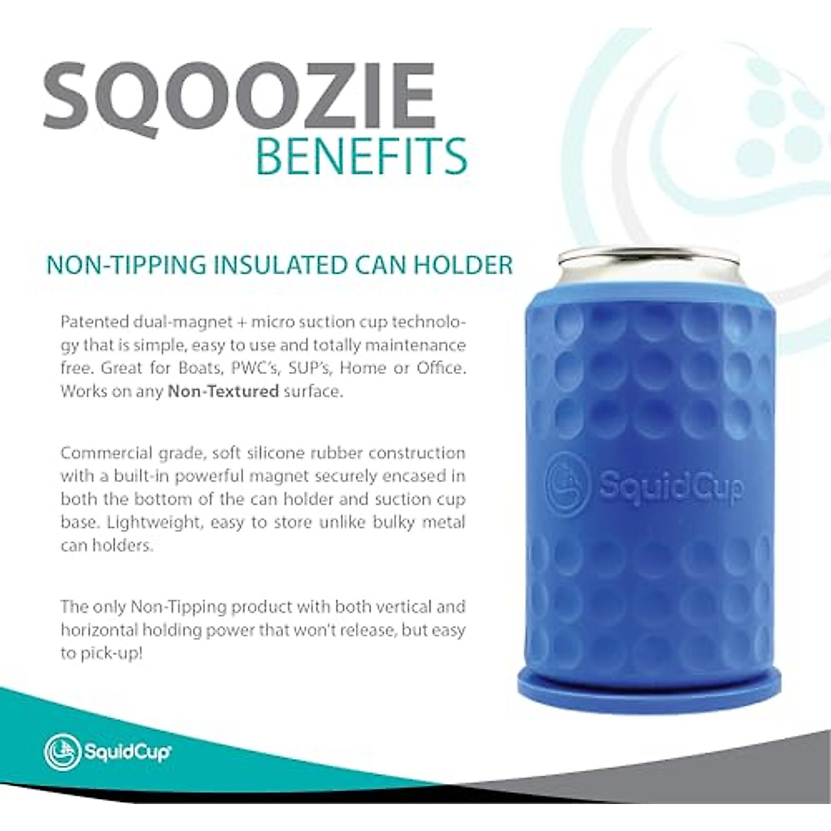 Sqoozie Non-Tipping Insulated Boat Can Holder (Island Blue, Standard)