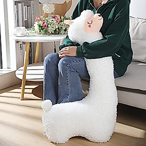 Llama Push Stuffed Animal Llama Body Pillow Giant Alpaca Toy Gift Fluffy Soft Alpaca Toy Long Body Pillow Christmas Party Favor Gift for Adults Kid Classmate Birthday Supplies(40 Inch,White)