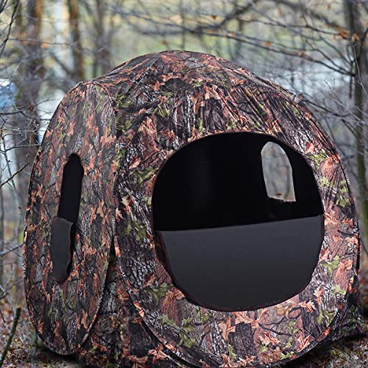 GYMAX Hunting Blind, 3 Persons Pop Up Ground Blind with Hub System, Carry Bag for Deer & Turkey, Camo Hunting Tent with 360 Degree View See Through Portable Durable Deer Blind