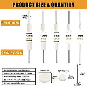 80PCS Polishing Buffing Wheel for Dremel Polishing Kit, Wool Felt Polishing Wheel for Dremel Rotary Tool Accessories, with 1/8" Shank for Jewelry Metal Polishing