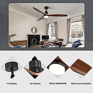 Sofucor Ceiling Fan 60'' Wood Ceiling Fan with Lights Remote Control Walnut Blades Dimmable Light Reversible DC Motor Modern Ceiling Fan for Kitchen, Bedroom, Basement, Dining, Living Room Matte Black