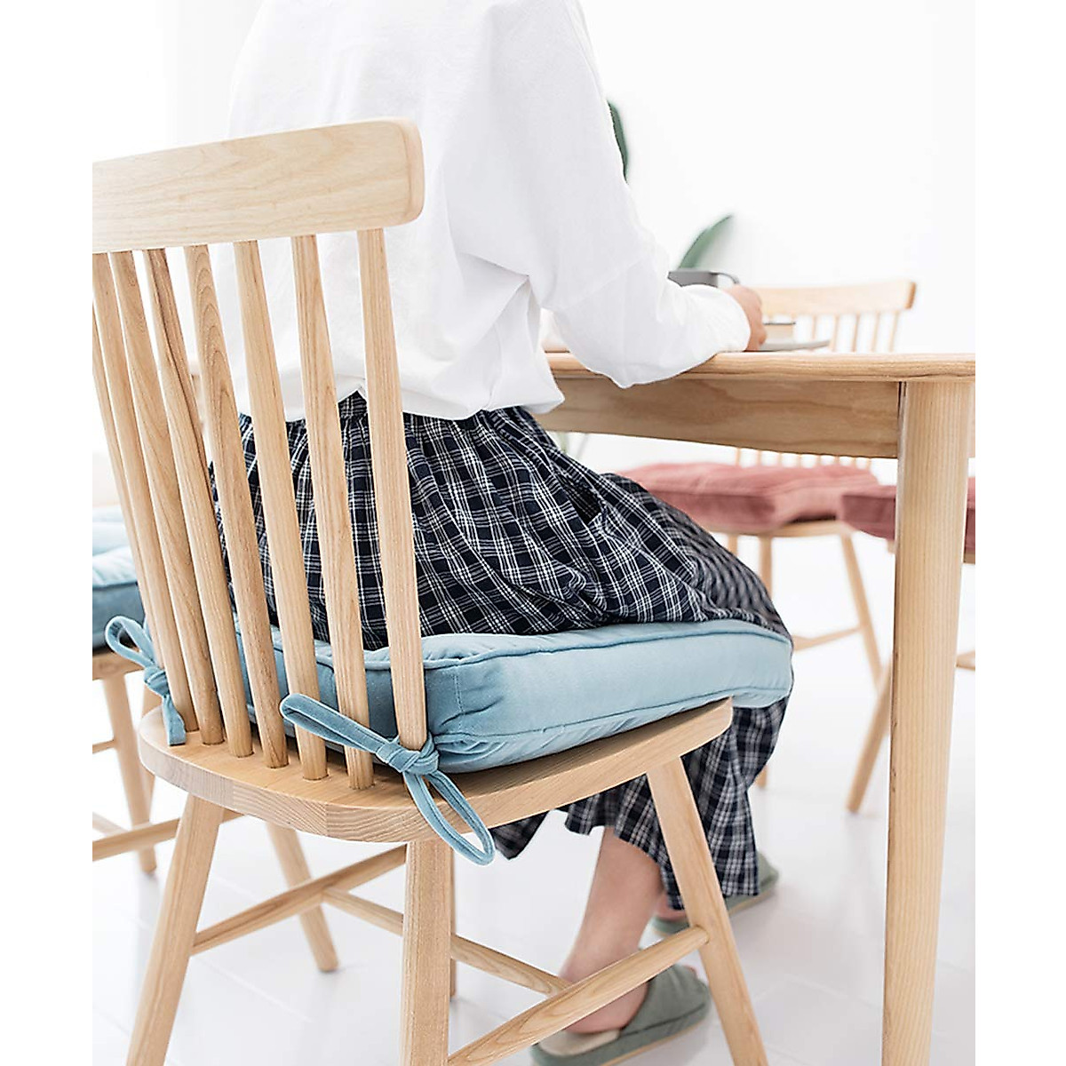 Thicken Soft Office Chair Pad Back Cushion Solid Color Dining Room Seat Cushions Home Floor Cushions Tatami Pillows - 16.9 x 16.9 inches,Green