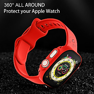 Charlam Compatible with 49mm Apple Watch Screen Protector Ultra iWatch Case Cover, 3 Pack Hard PC Edge Bumper Cases Full Coverage Touch Sensitive Protective Screen Covers, Red/White/Black, 49mm
