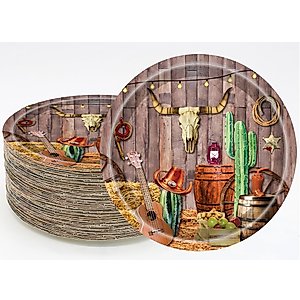 50Pcs Western Party Plates Western Cowboy Party Supplies 7"Wild West Dessert Paper Plates Wood Grain Plates Western Cowboy Theme Baby Shower Camp Fire Camping Barn Wild West Birthday Party Decor