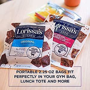 Lorissa's Kitchen Premium Grass-Fed Steak Strips, Korean Barbecue, 2.25 Oz. 4 Count - No Added MSG or Nitrites, Keto Friendly Snacks & Gluten Free, More Tender Than Traditional Beef Jerky