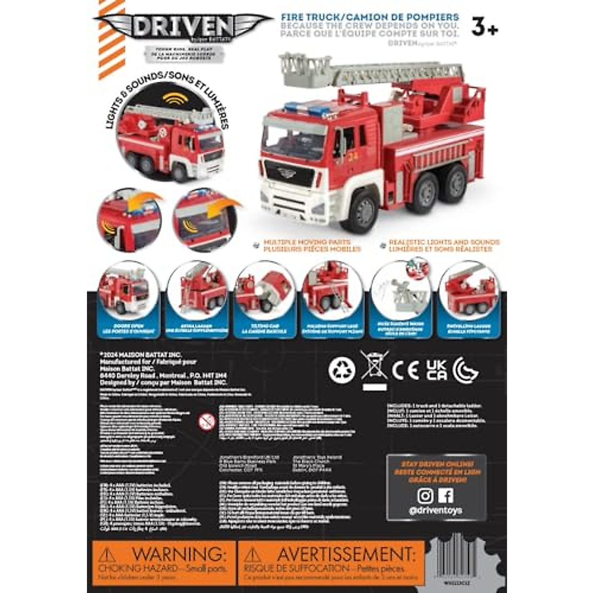 Driven by Battat – Large Toy Fire Truck for Kids – Toy Rescue Vehicle – Red Emergency Toy Truck – Lights & Sounds – 3 Years + – Standard Fire Truck