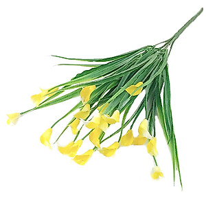Cusmyre 3Pack Artificial Flower Calla Leaf Plastic Fake Lily Flower Aquatic Plants Faux Plants Bushes for Home Garden Wedding Decor (Yellow)