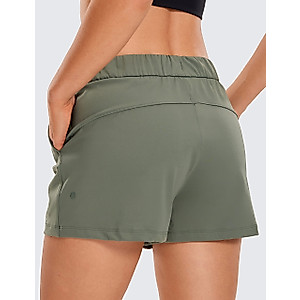 CRZ YOGA Stretch Shorts for Women Work Casual 2.5'' - Athletic Shorts with Pockets for Workout Travel Hiking Golf Grey Sage Medium