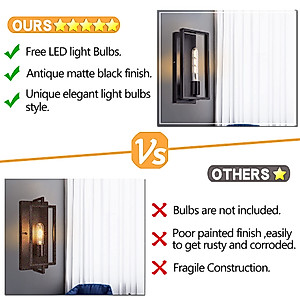 Wall Sconce Set of 2, Matte Black Wall Light Fixtures,Bulb Included,Rustic Wall Sconce Lighting for Living Room,Bedroom,Entryway,Hallway,and Stairway