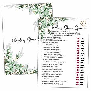 Bridal Shower Party Games, Wedding Shoe Game Minimalist Wedding Shower Game for Adults, 25 Eucalyptus Greenery Engagement Party Games Cards (5" X 7"), Bachelorette Party Supplies Decorations -07