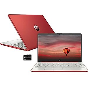 2021 HP Pavilion 15.6" HD Laptop Computer, Intel Pentium Processor, 16GB RAM, 1TB SSD, HD Webcam, USB-C, HDMI, Ethernet RJ-45, Windows 10 S, Red, GOLDOXIS 32gb MicroSD Card
