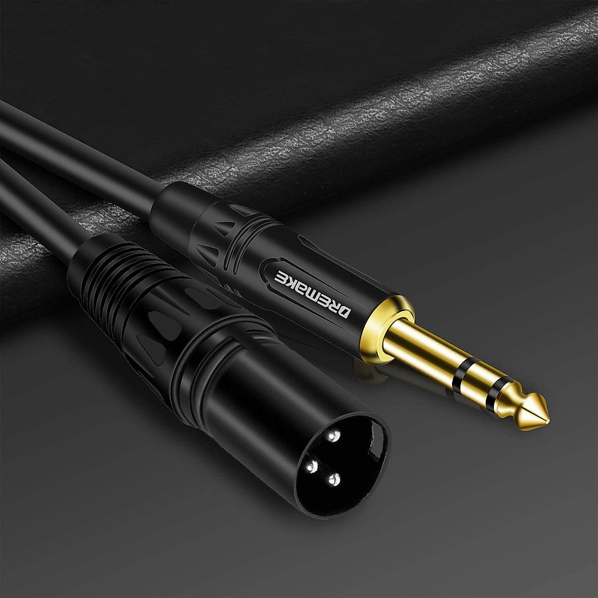 DREMAKE 20 FT 6.35 mm 1/4 Inch TRS Male to XLR Male Audio Stereo Mic Cable - Gold Plated 1/4 Inch Male to XLR Male Balanced Cable for Microphones, Speakers, Stage, DJ and More - Black