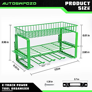 AUTOSwpozo E-Track Power Tool Organizer, Heavy Duty Metal Tool Shelf, Utility Storage Rack in Trailers, Garages and Trucks with E-Track (Green)
